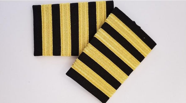 3/8" Gold Metallic Velcro Black Epaulets - M&H Uniforms
