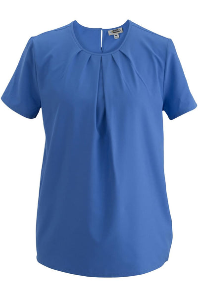 Ladies Jewel Neck Short Sleeve Blue Blouse - M&H Uniforms